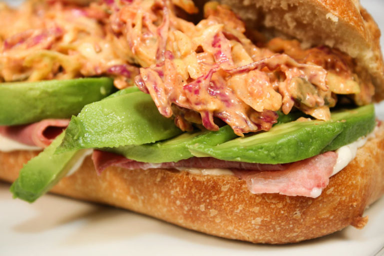 Corned Beef Coleslaw With Avocado on Demi Baguette Sandwich - Amazing ...